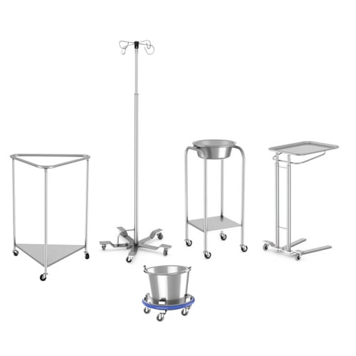 Stainless Steel IV Poles, Stands, Hampers, Stools